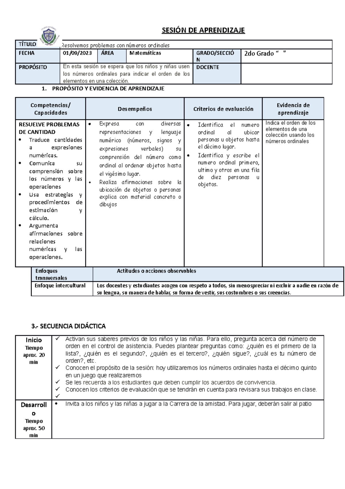 Sesion resolvemos problemas con los numeros ordinales - SESIÓN DE ...