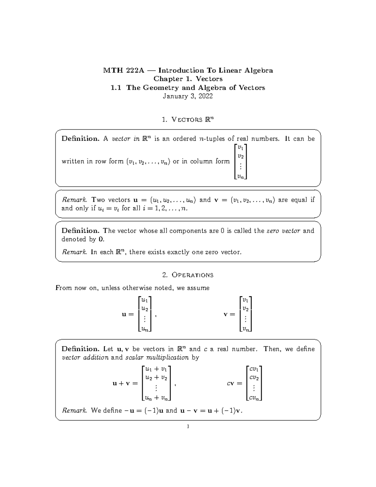 Summ222 1-1 - Lecture note - MTH 222A — Introduction To Linear Algebra ...
