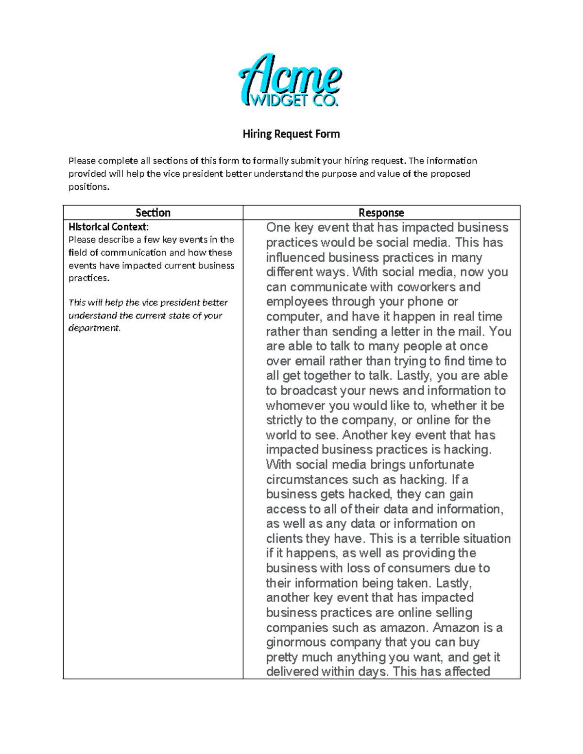 COMM MOD 2 - 3 - comm module 2 assignment 3 - Hiring Request Form ...
