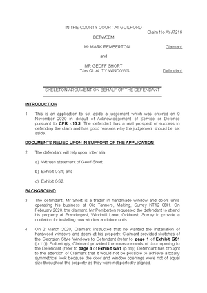 Application for Strike out and Summary Judgment - IN THE COUNTY COURT ...