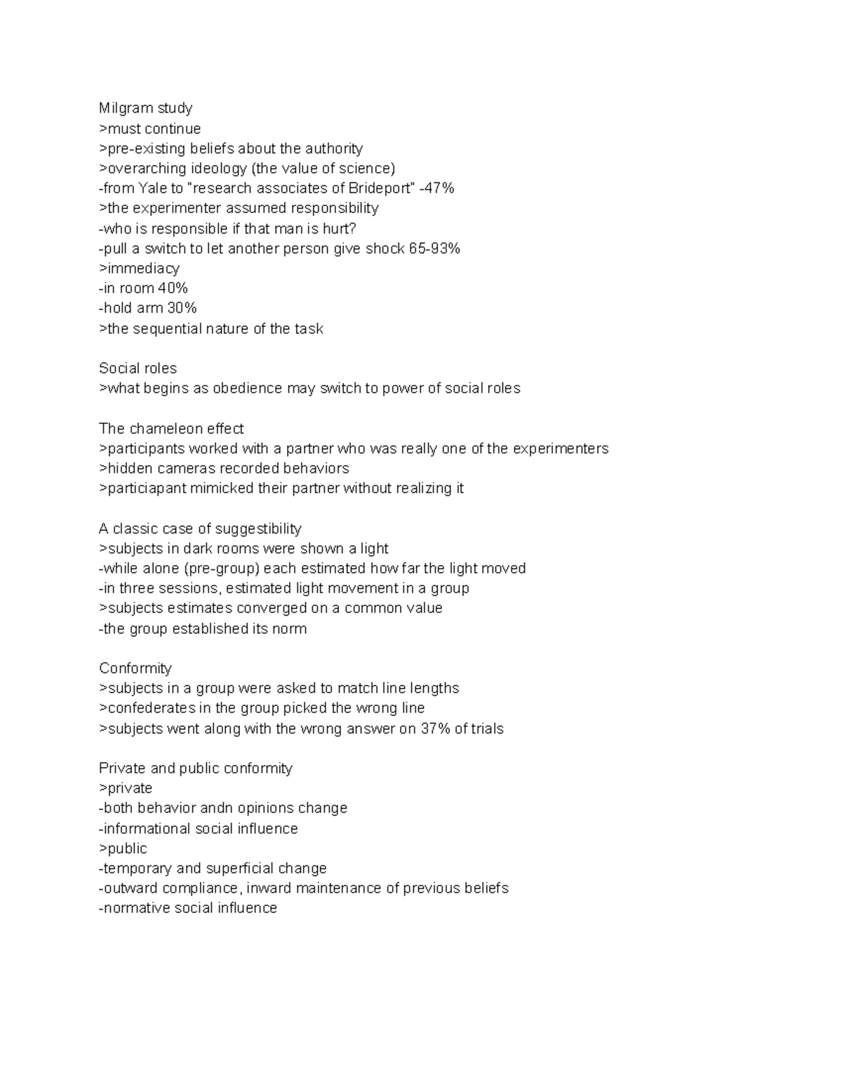 PSY 10 - Professor was Shira Gabriel Klaiman - Milgram study must ...