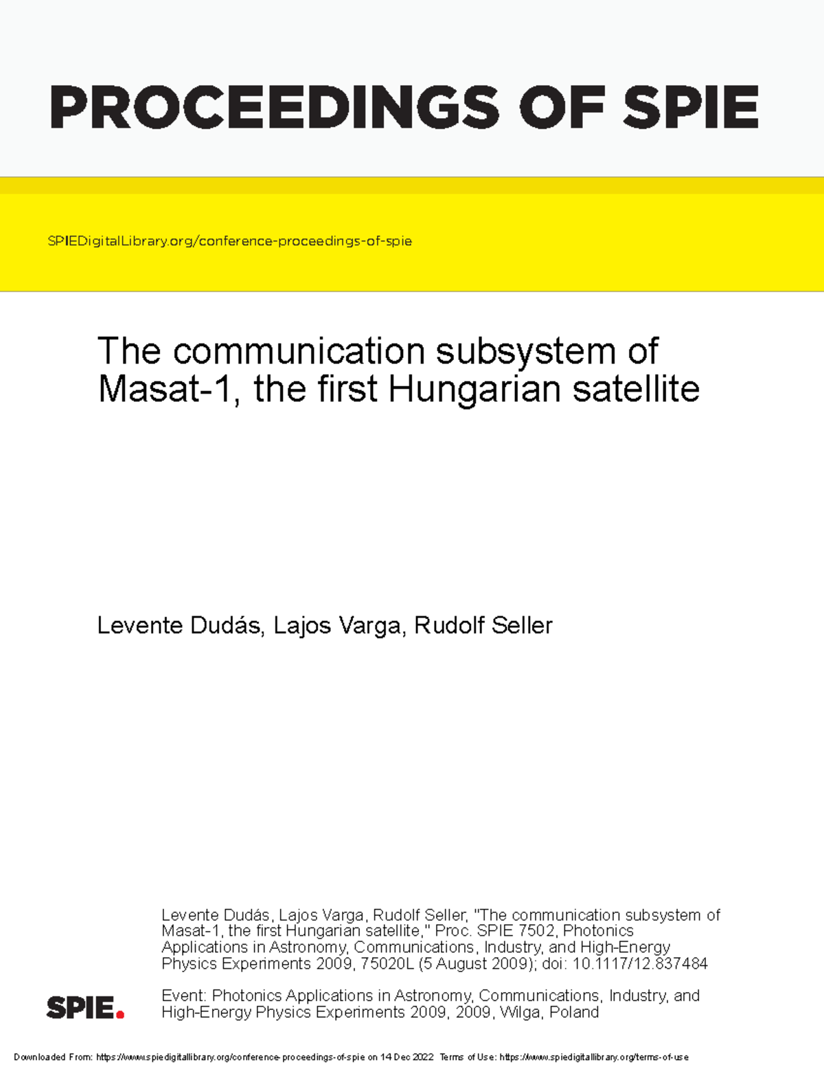 75020 L - PROCEEDINGS OF SPIE ####### SPIEDigitalLibrary/conference-proceedings-of-spie The ...