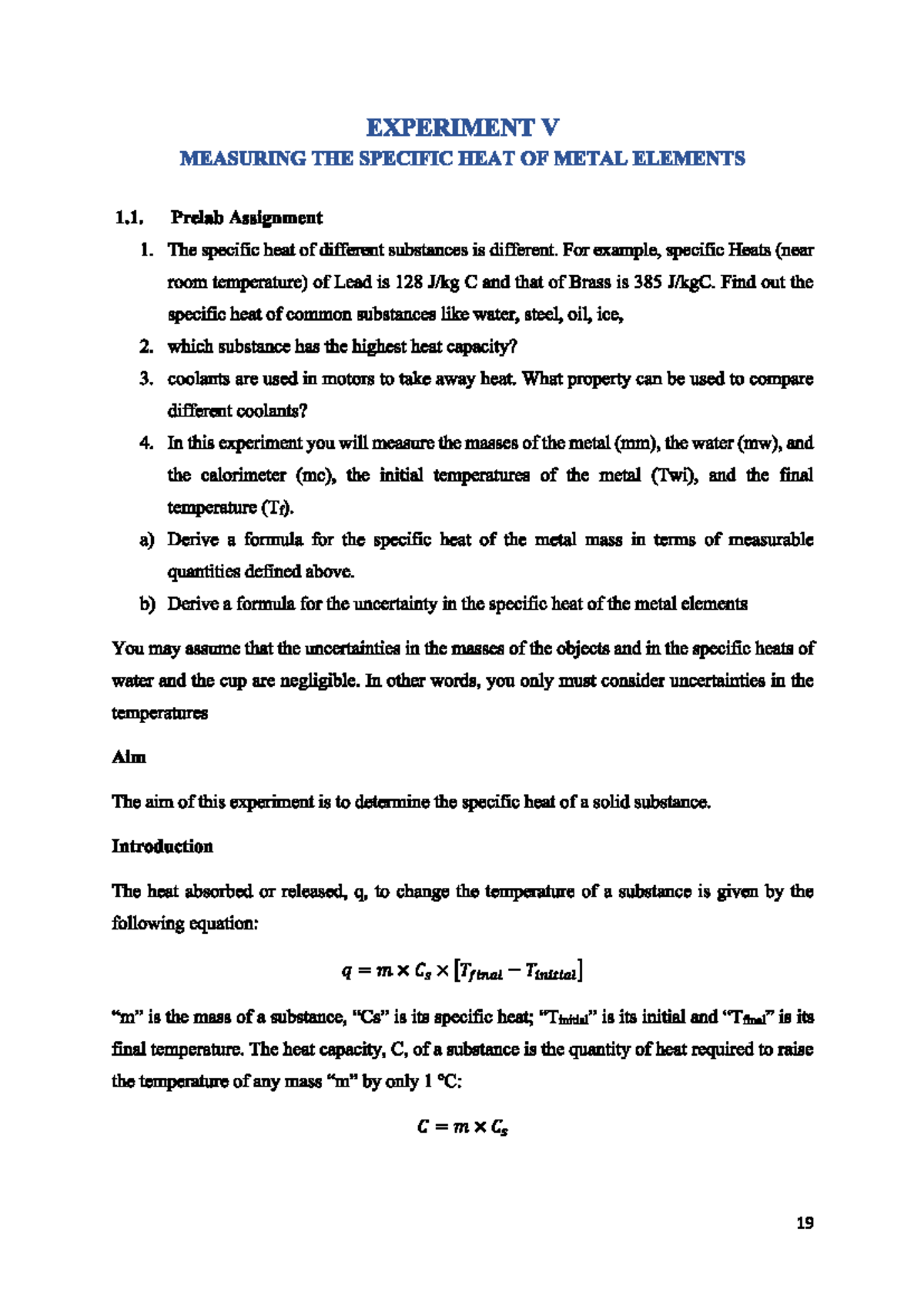 Thermal Physics Experiment 4 - Engineering Physics 114 - Studocu