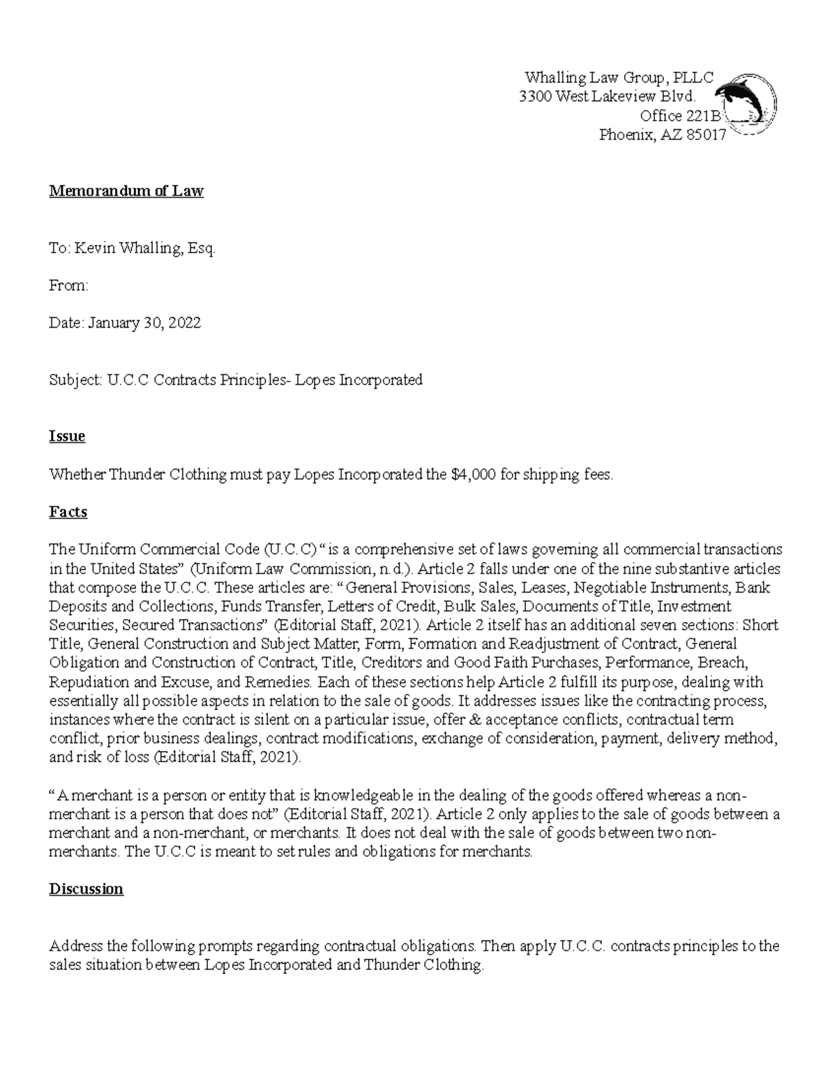 Contract Principles Memorandum - Whalling Law Group, PLLC 3300 West ...