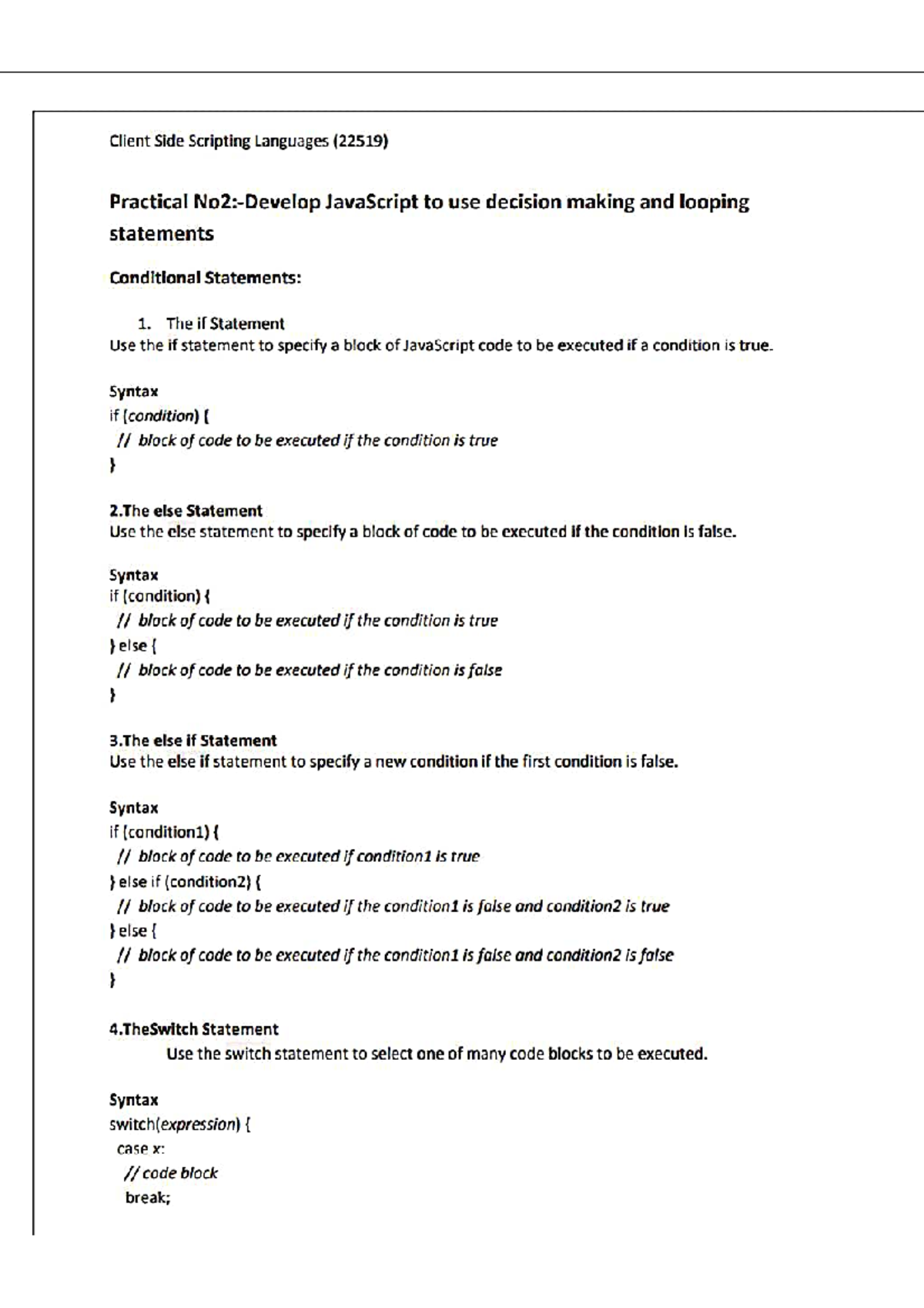 Css Practical No. 2 - Client Side Scripting Languages (22519) Practical JavaScript to use ...
