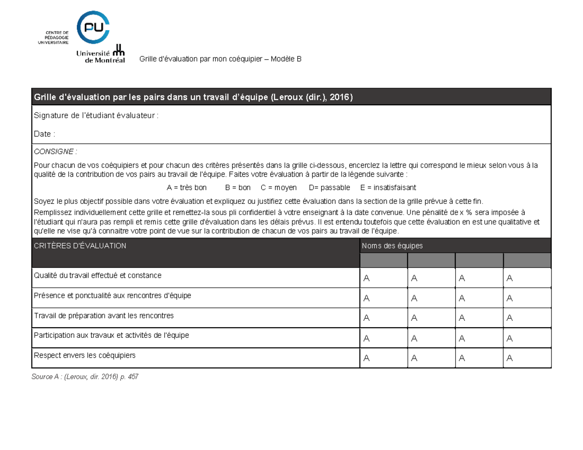 RESS7 Grille Eval Pairs Modele B - Grille d’évaluation par mon coéquipier – Modèle B Source A ...