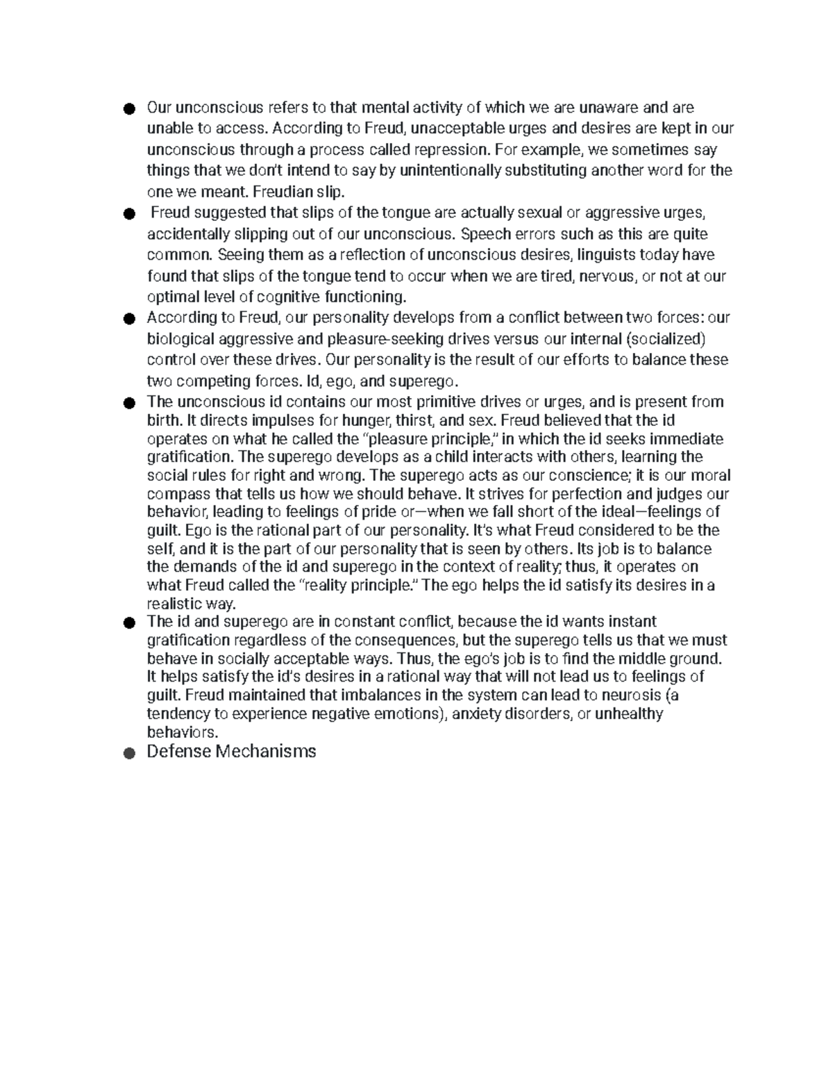 General Psych - Notes Defense Mechanisms, psychosexual dev - Our ...