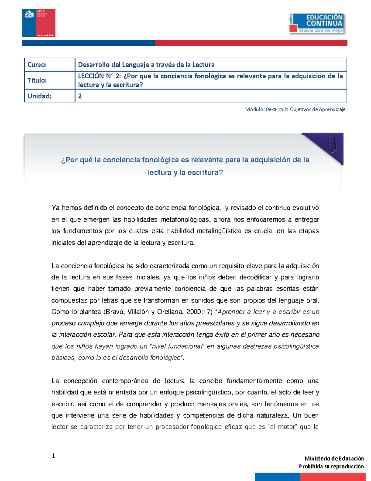 U2 Leccion 2 Por qué la conciencia fonológica es relevante para la ...