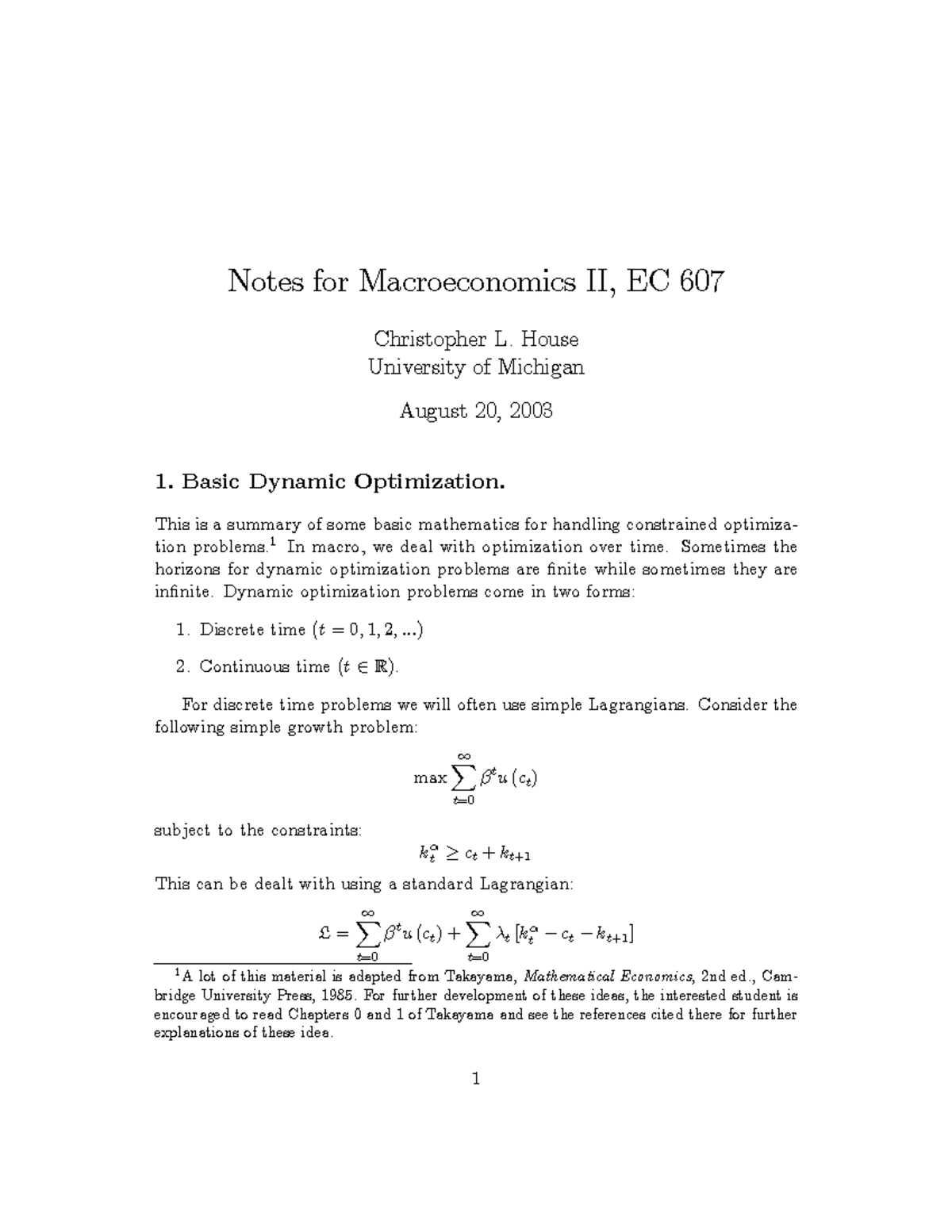 Lecture notes, course 1-8 - Notes for Macroeconomics 2 EC607 - Notes ...