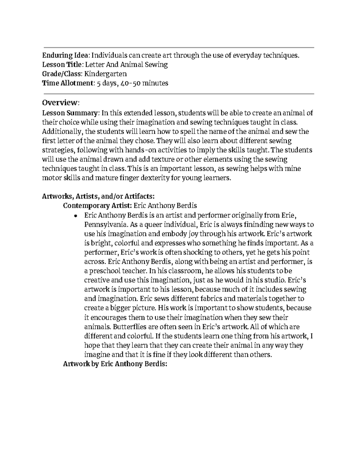 Lesson Plan Draft-3 - romanski - Enduring Idea: Individuals can create ...