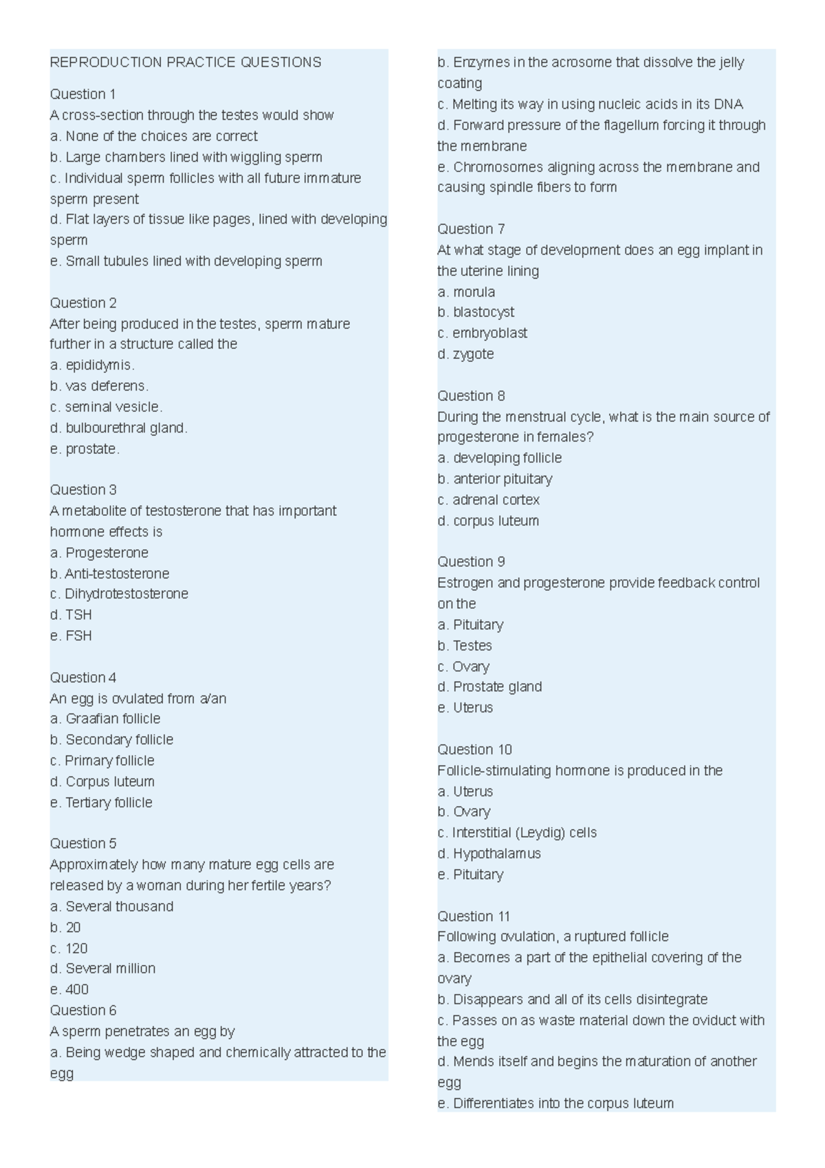 Practical - reproduction practice questions - REPRODUCTION PRACTICE ...