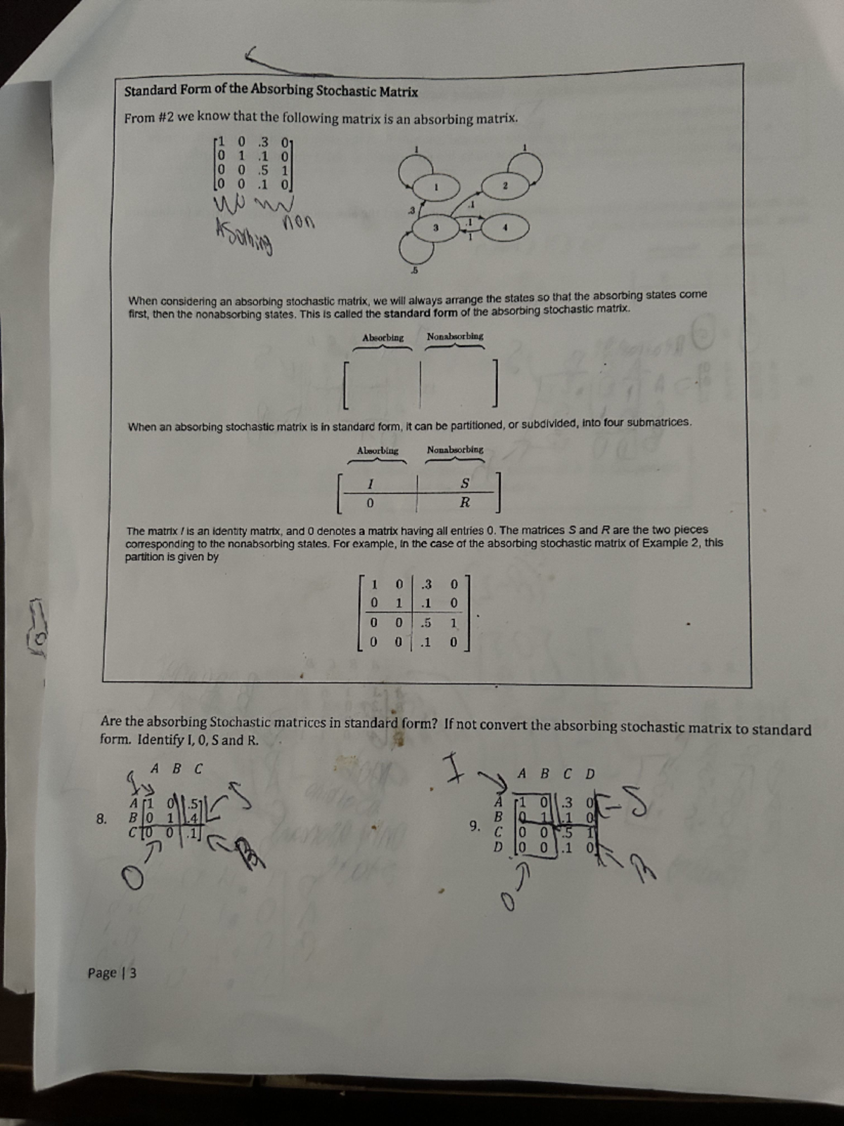 IMG-5729 - converting absorbing stochastic matrixes to standard form ...