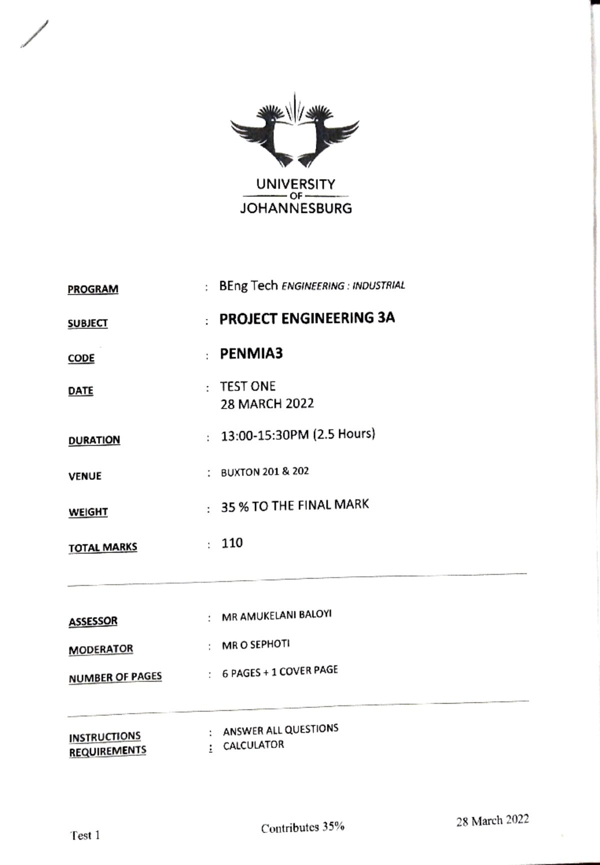 PR engineering test 1 - Past test Industrial Eng - ./ PROGRAM SUBJECT ...