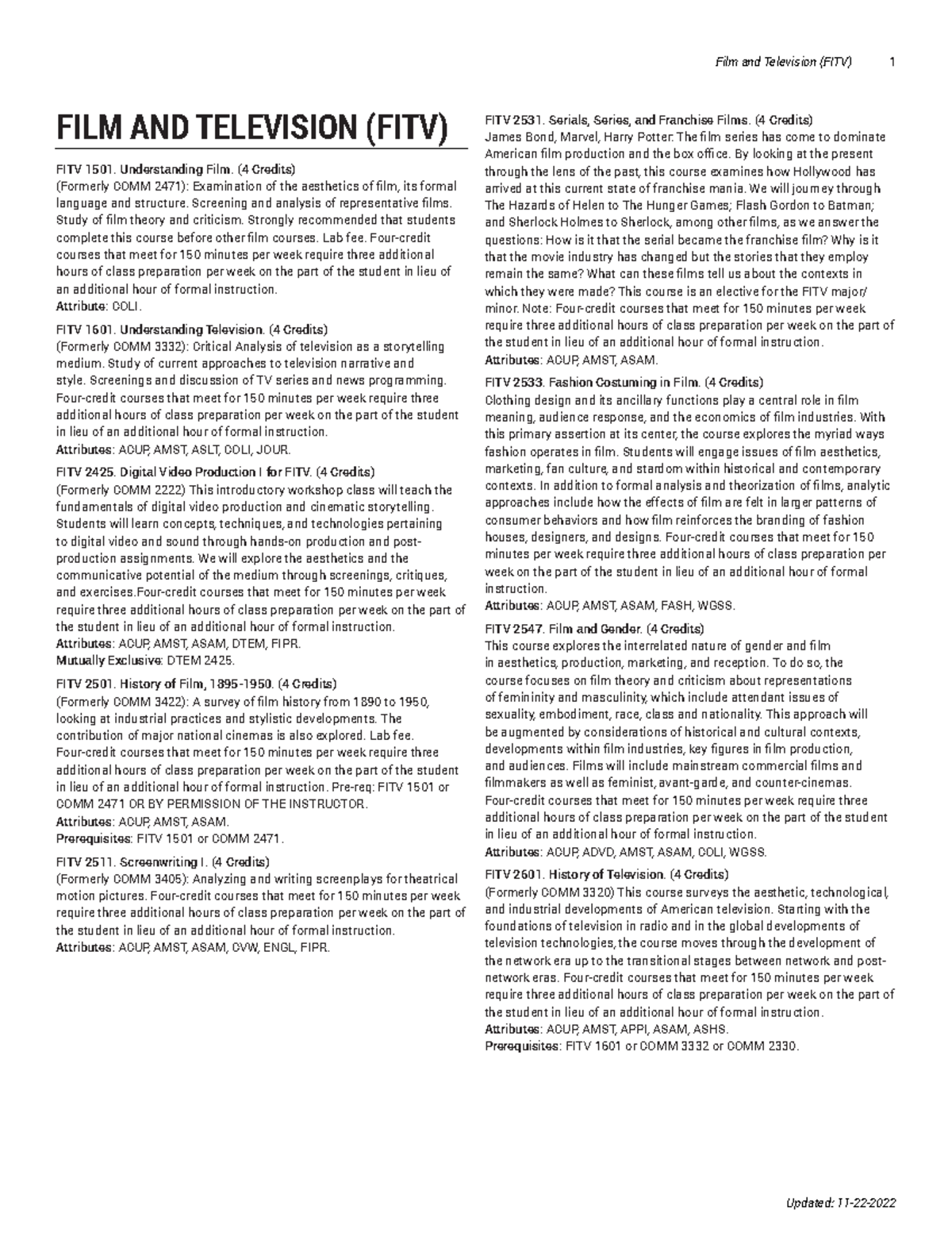 Fitv - study - FILM AND TELEVISION (FITV) FITV 1501. Understanding Film ...