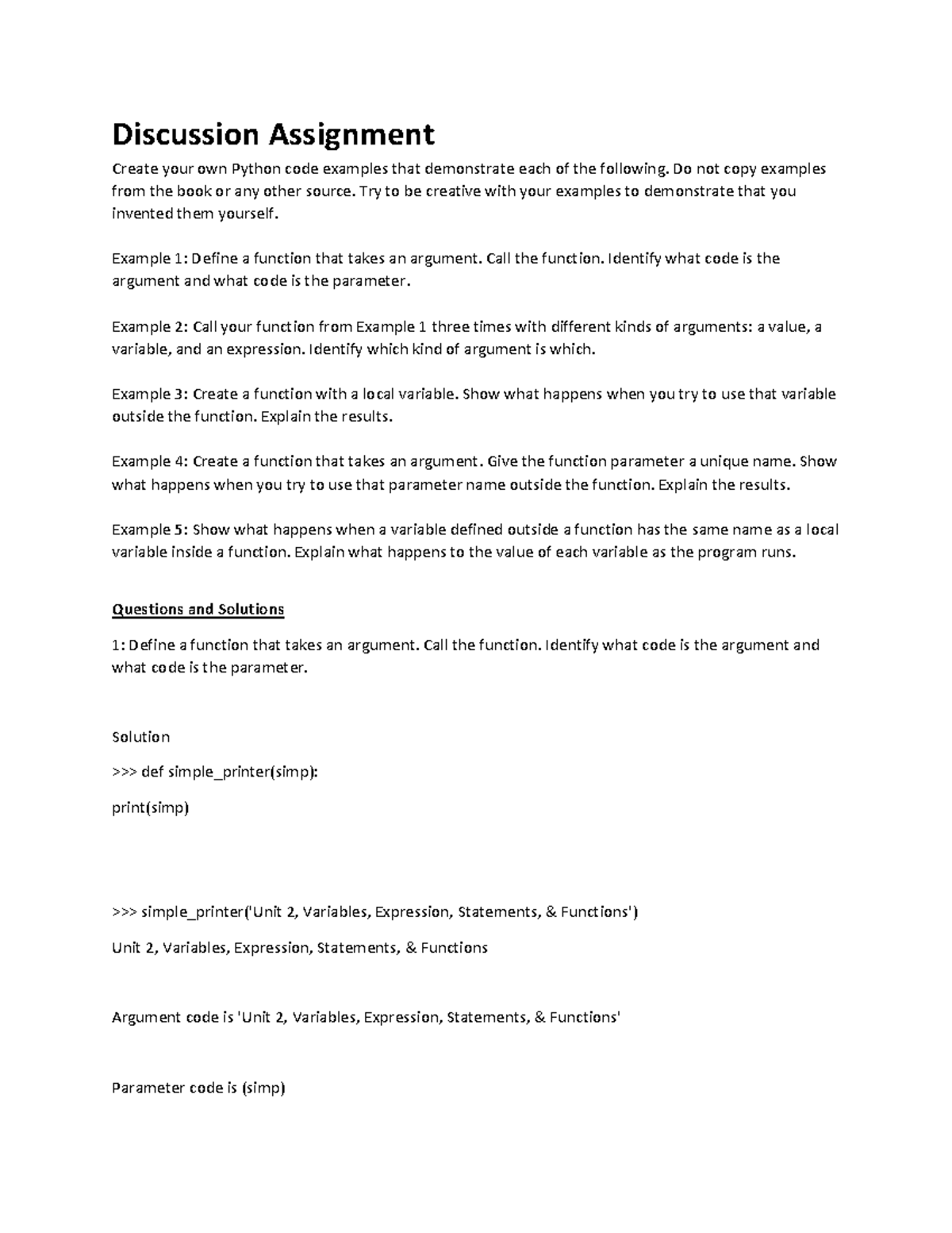 Discussion Assignment week 2 - Discussion Assignment Create your own ...