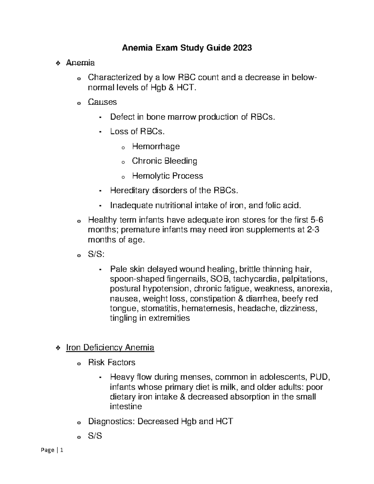 Anemia Exam Study Guide 2023 - o Causes Defect in bone marrow ...