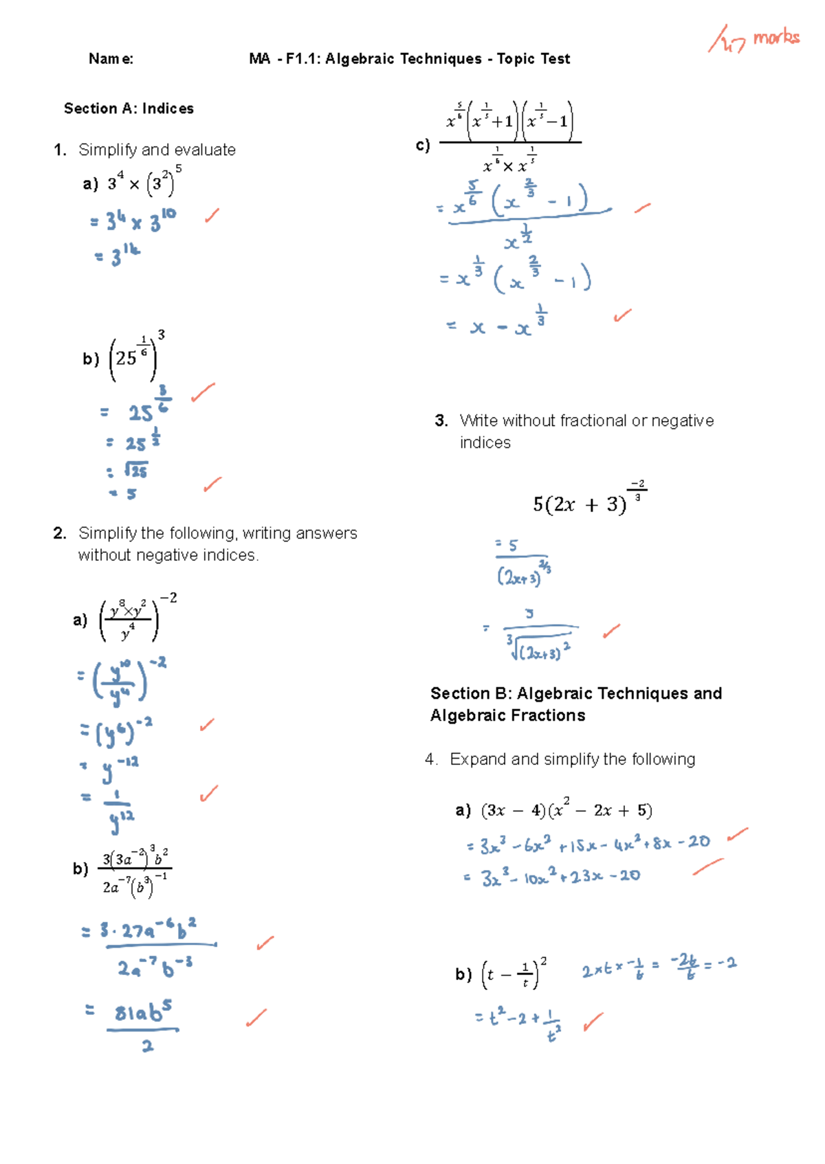 Factorisation practice with answers - Name: MA - F1: Algebraic ...