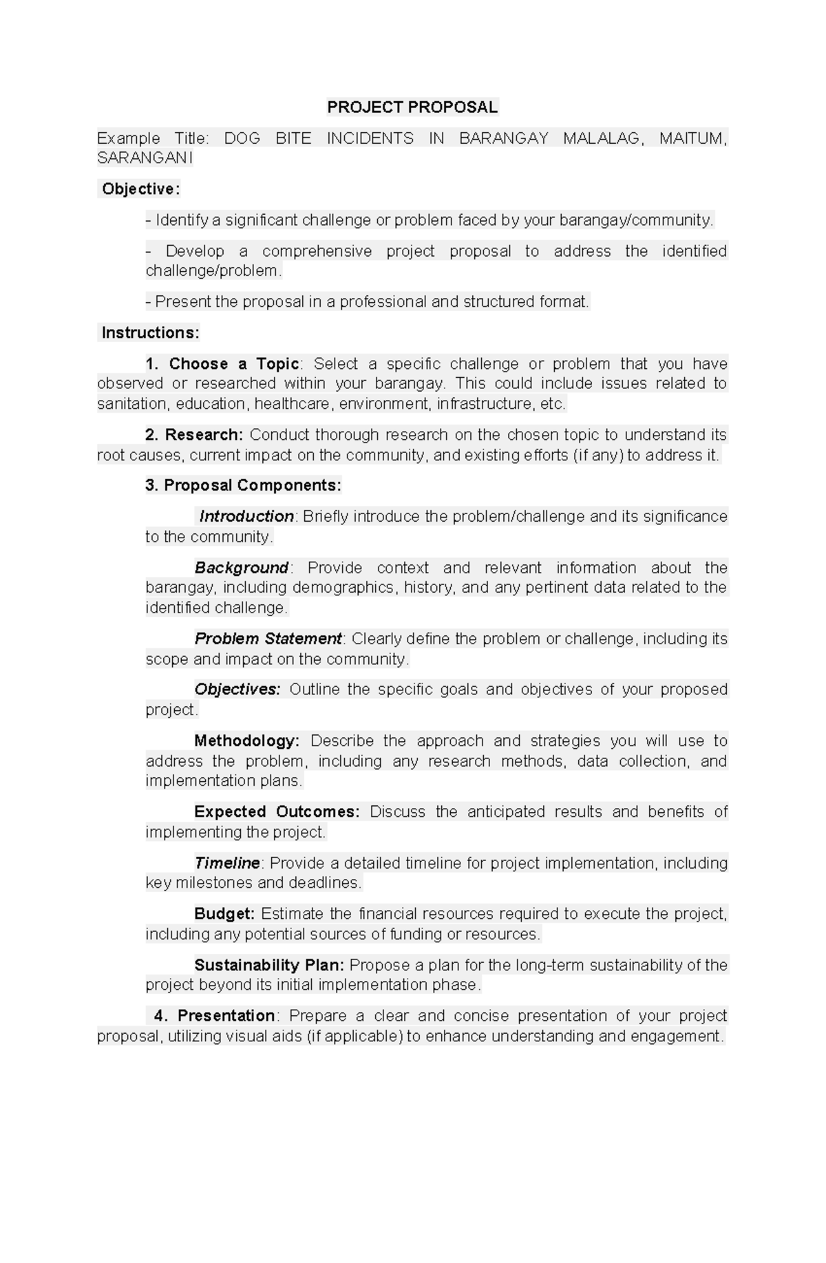 Project- Proposal - Guide if you dont know how to make a Thesis - PROJECT PROPOSAL Example Title ...