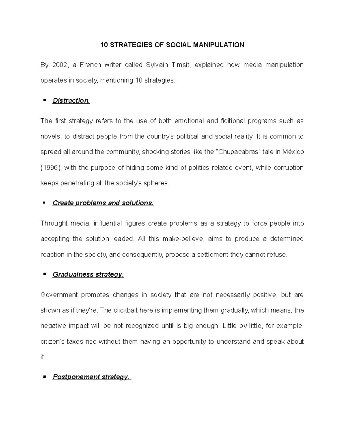 10 Strategies OF Social Manipulation - Essay - 10 STRATEGIES OF SOCIAL ...