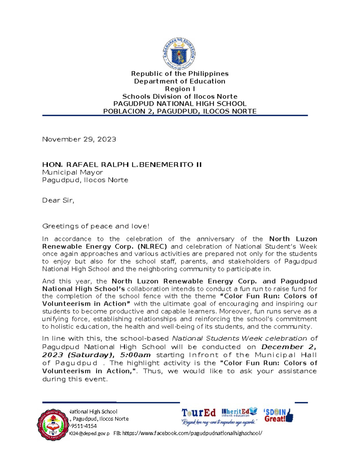 Letter-funrun(mayor) - Republic of the Philippines Department of ...