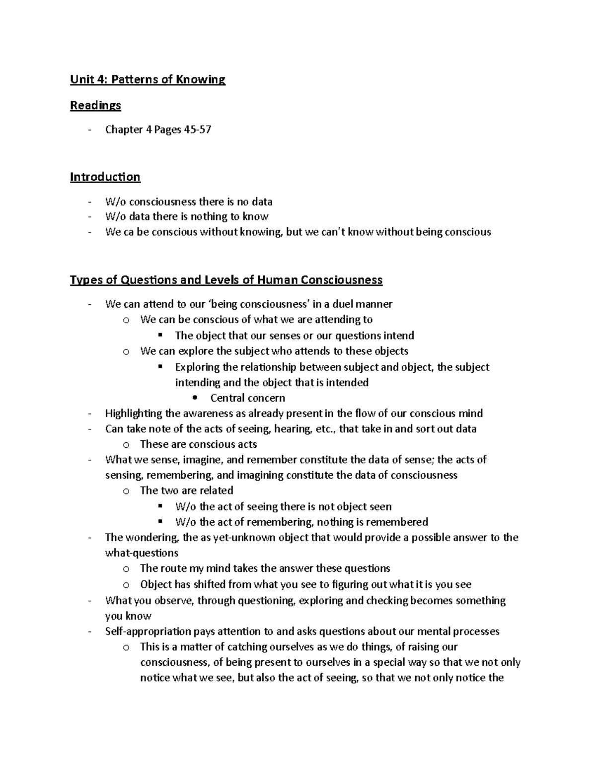 Unit 4 Complete Lecture Notes - Unit 4: Patterns of Knowing Readings ...