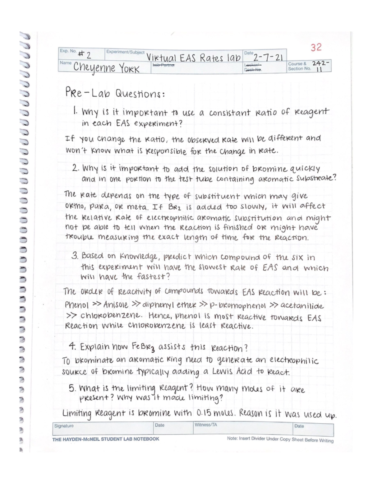 Chem242 - EAS lab notebook - CHEM 235 - Studocu