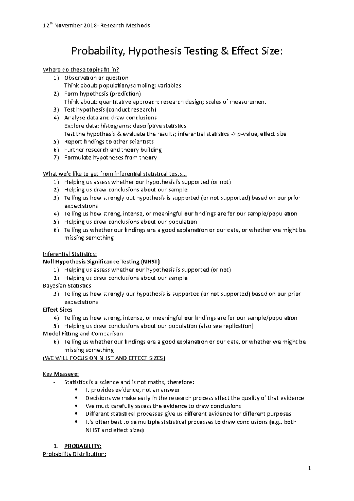 Probability, Hypothesis Testing and Effect Size - Probability ...