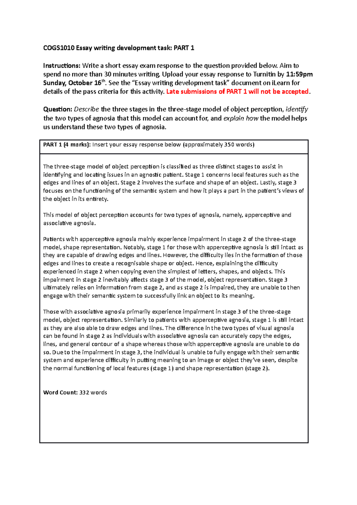 Cogs1010 assignment p1 - COGS1010 Essay writing development task: PART 1 Instructions: Write a ...