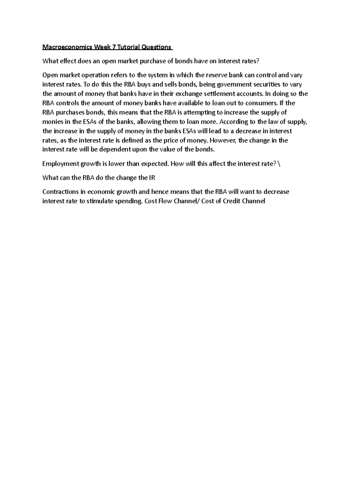 Macroeconomics Week 7 Tutorial Questions - Macroeconomics Week 7 ...