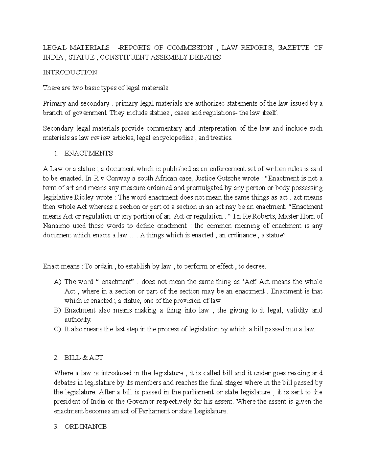Legal Materials - Lecture notes 1-3 - LEGAL MATERIALS -REPORTS OF ...