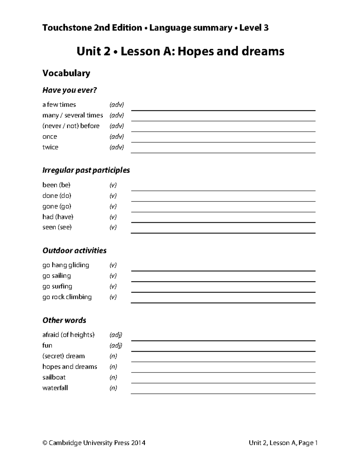 Descarga, Lesson A Unit 2 - Touchstone 2nd Edition • Language summary • Level 3 Unit 2 • Lesson ...