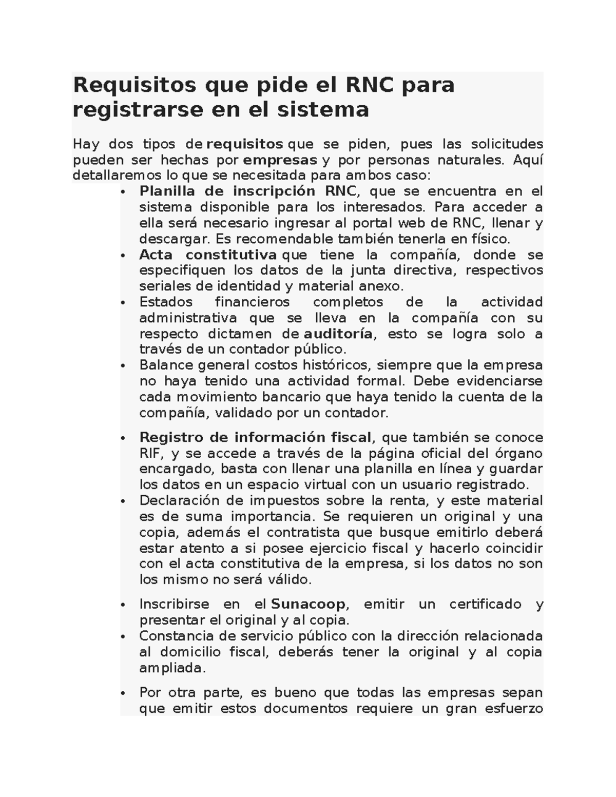 Requisitos que pide el RNC - Aquí detallaremos lo que se necesitada ...