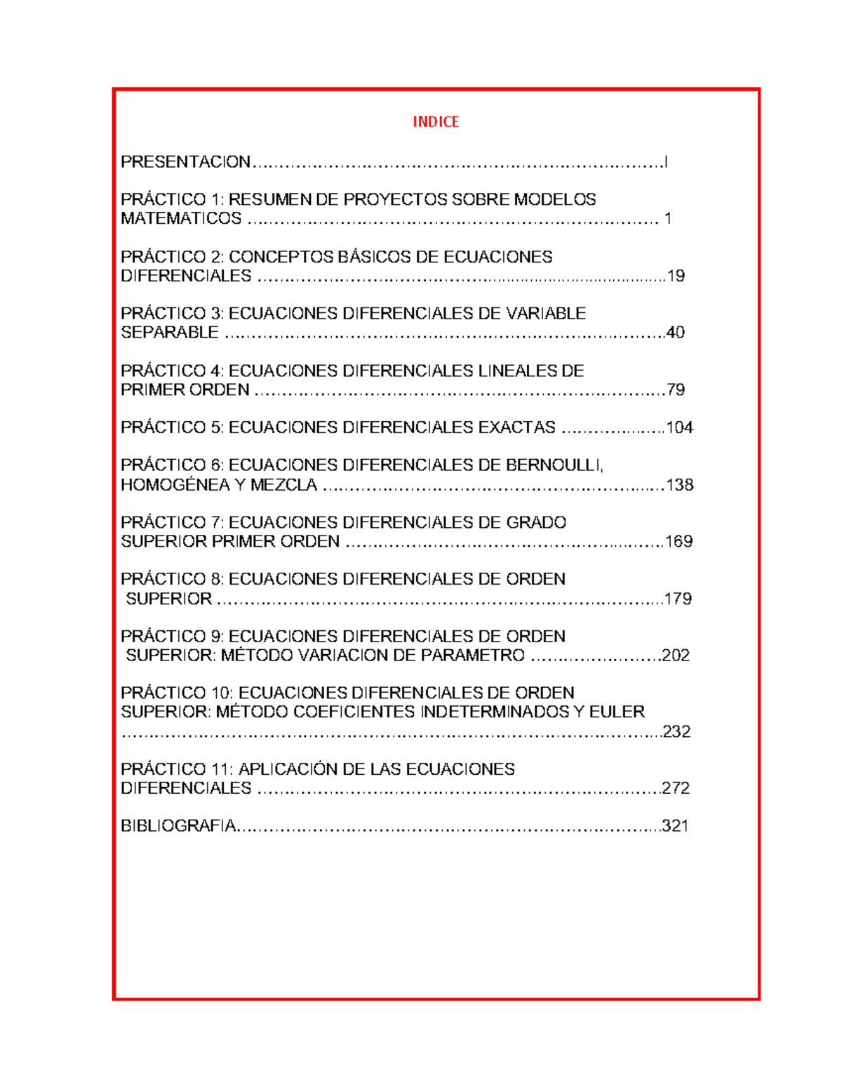 Ecuaciones IL - indice de trabajos - INDICE - Studocu