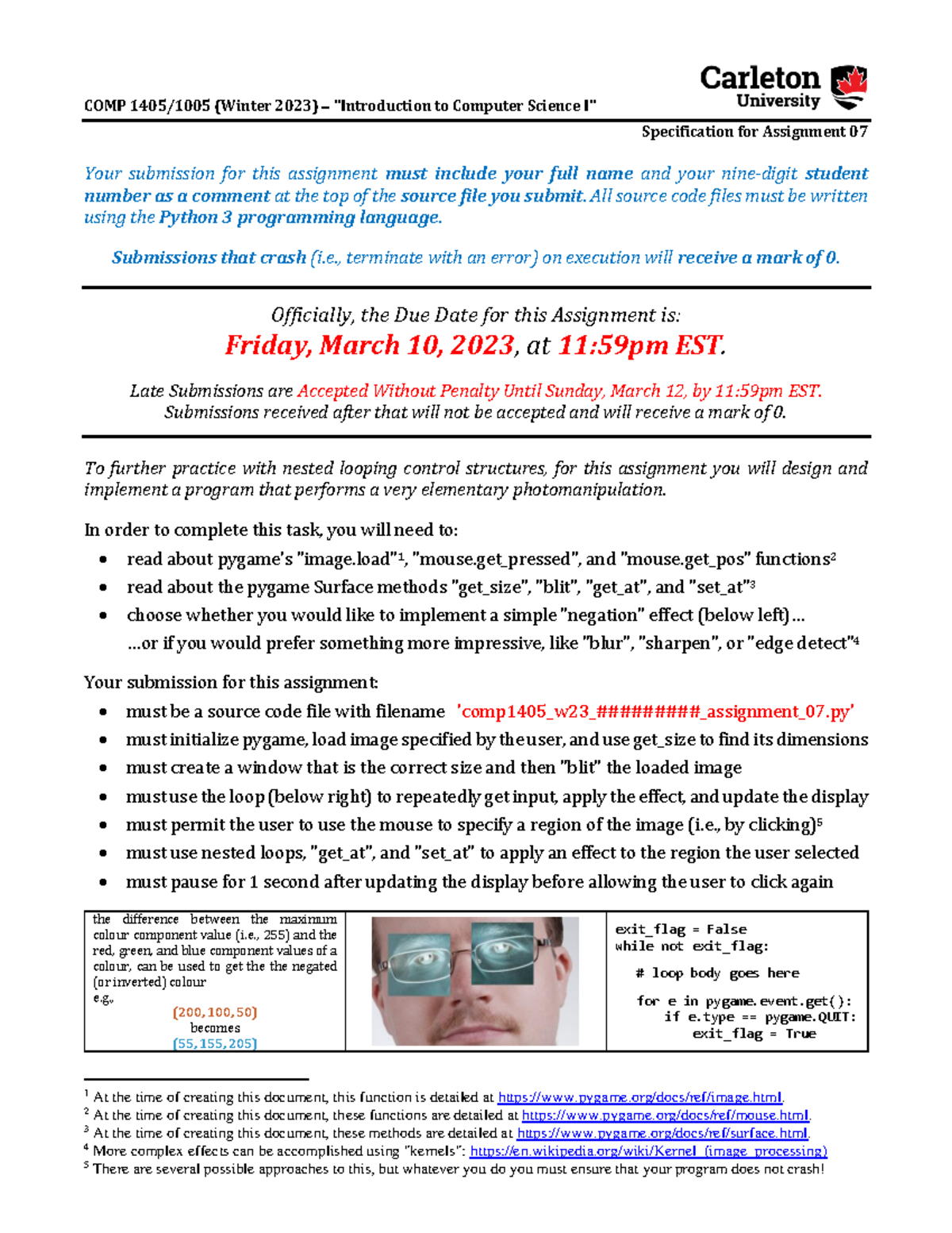 Specification for Assignment 07 - COMP 1405/1005 (Winter 2023) − "Introduction to Computer - Studocu