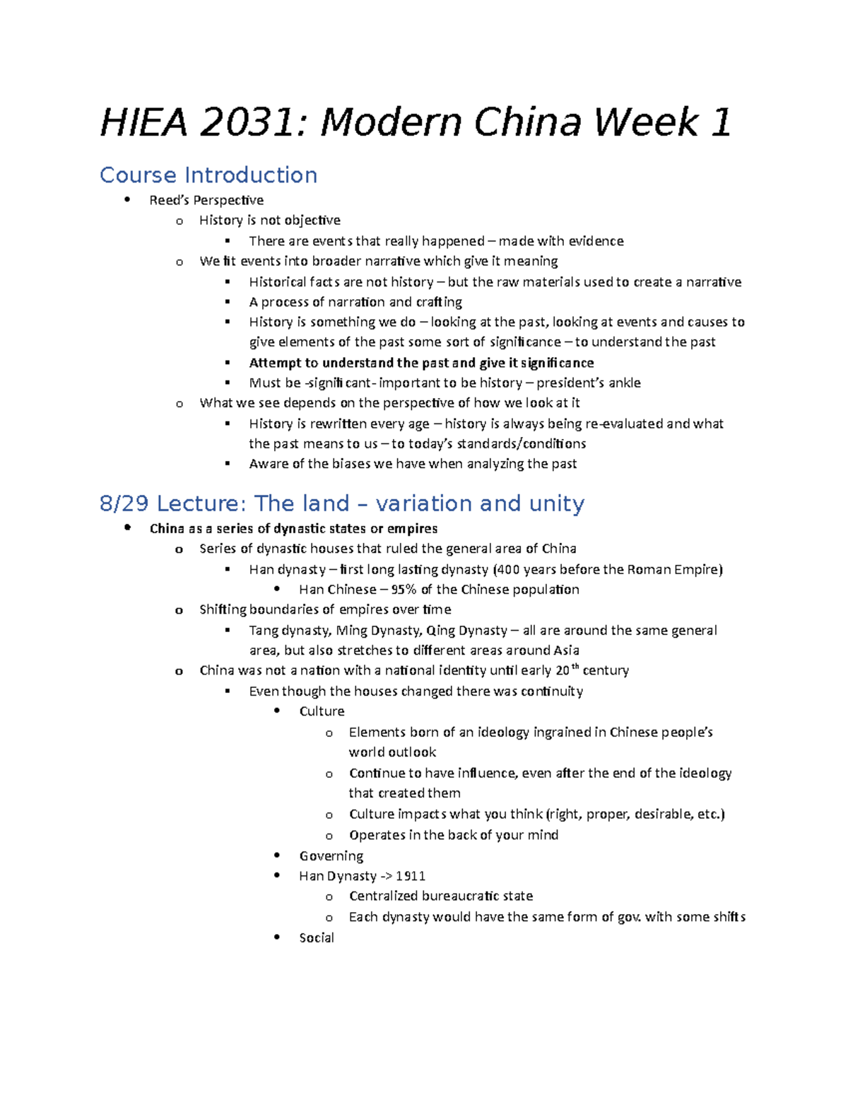 Heia2031-Week1 - Reed Bradley - Modern China - HIEA 2031: Modern China ...