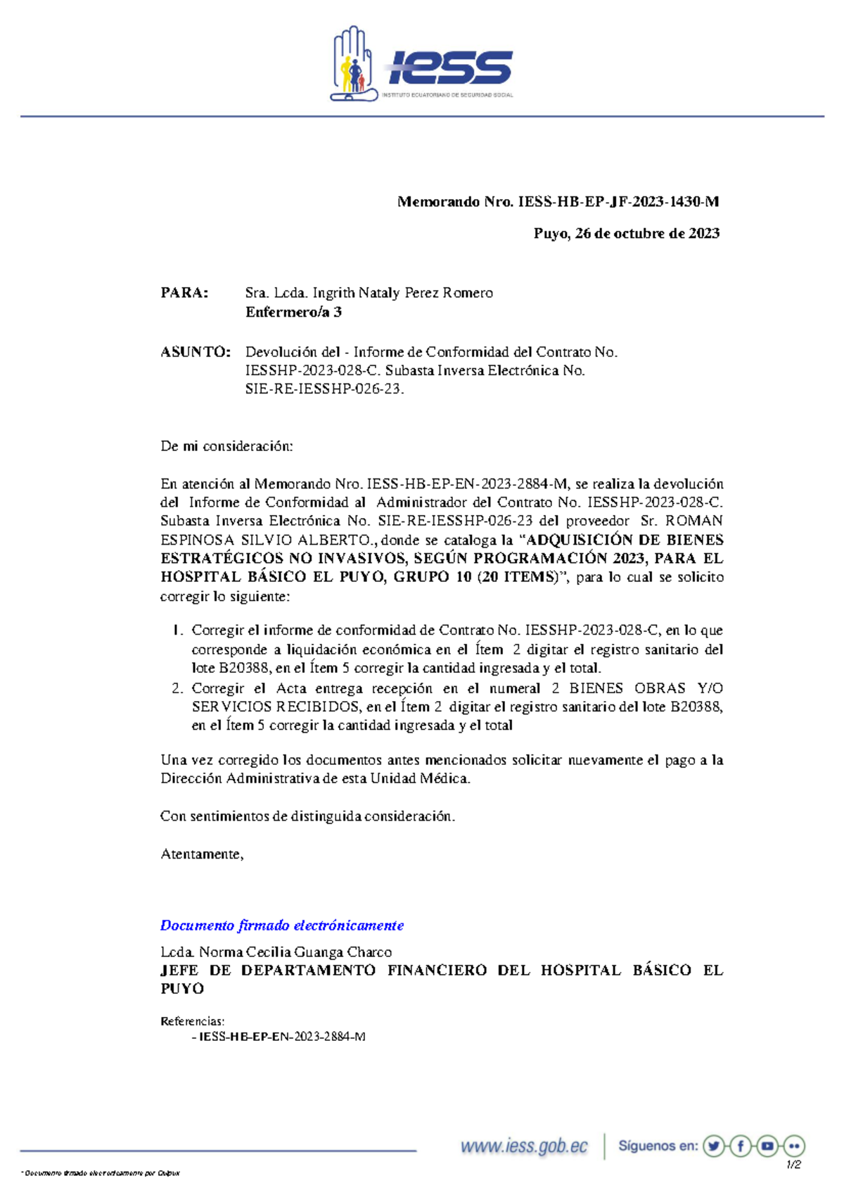 IESS-HB-EP-JF-2023-1430-M - Memorando Nro. IESS-HB-EP-JF-2023-1430-M ...