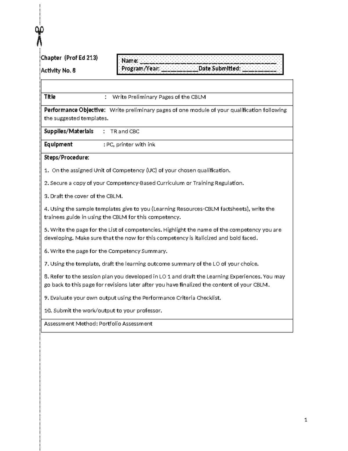 Activity-8-Making-CBLM-Preliminary - Chapter (Prof Ed 213) Activity No ...