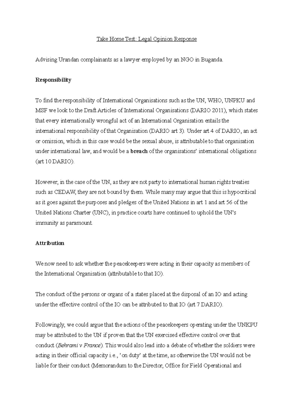 Take Home Test Legal Opinion Response - Take Home Test: Legal Opinion ...