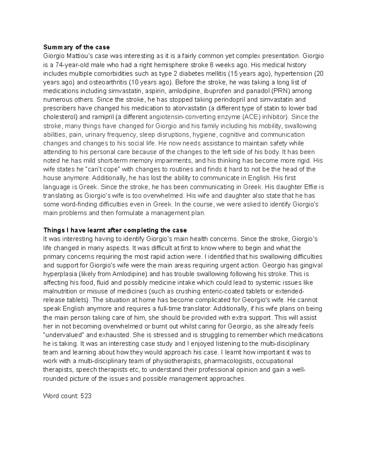 2001 extra task - Summary of the case Giorgio Mattiou’s case was ...