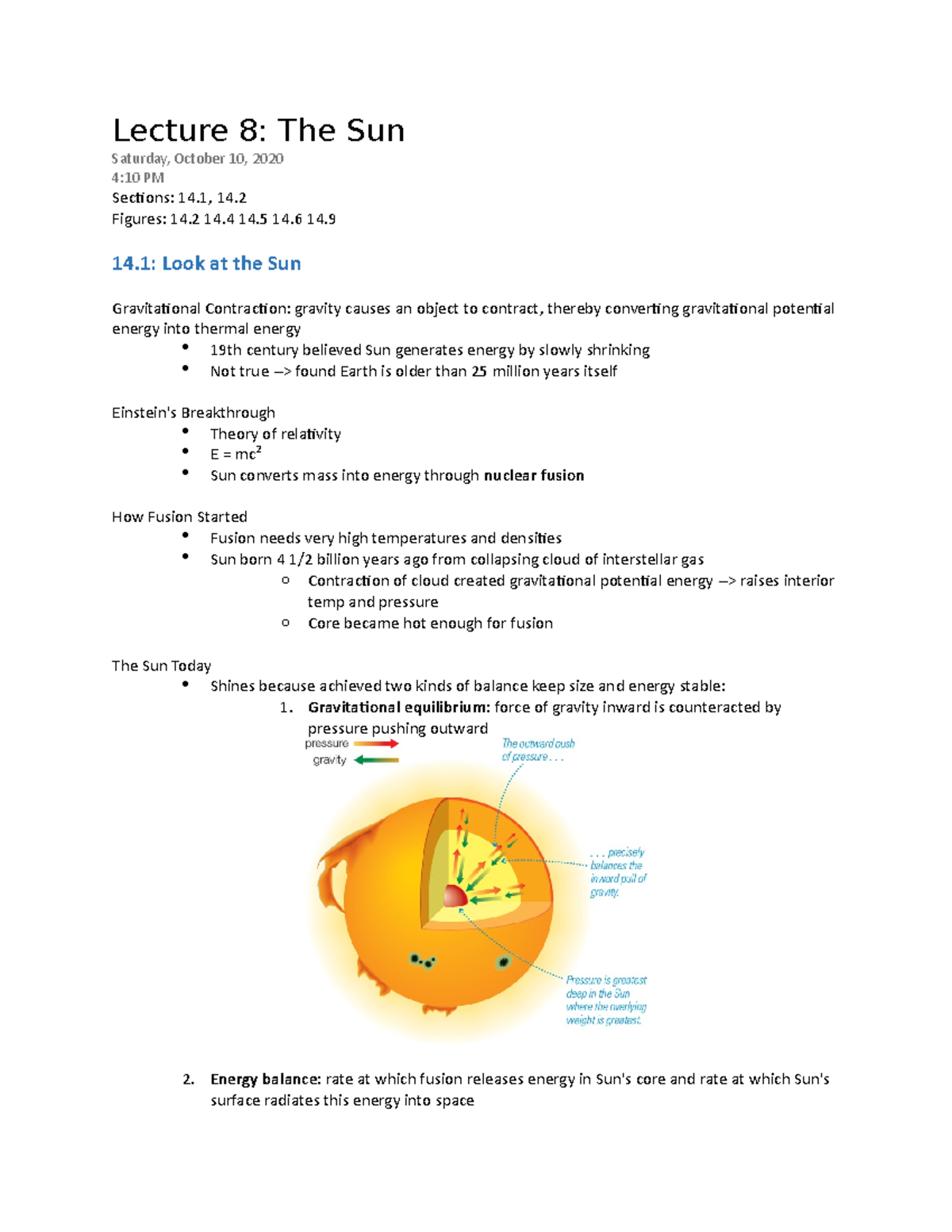Lecture 8 - Lecture 8: The Sun Saturday, October 10, 2020 4:10 PM ...