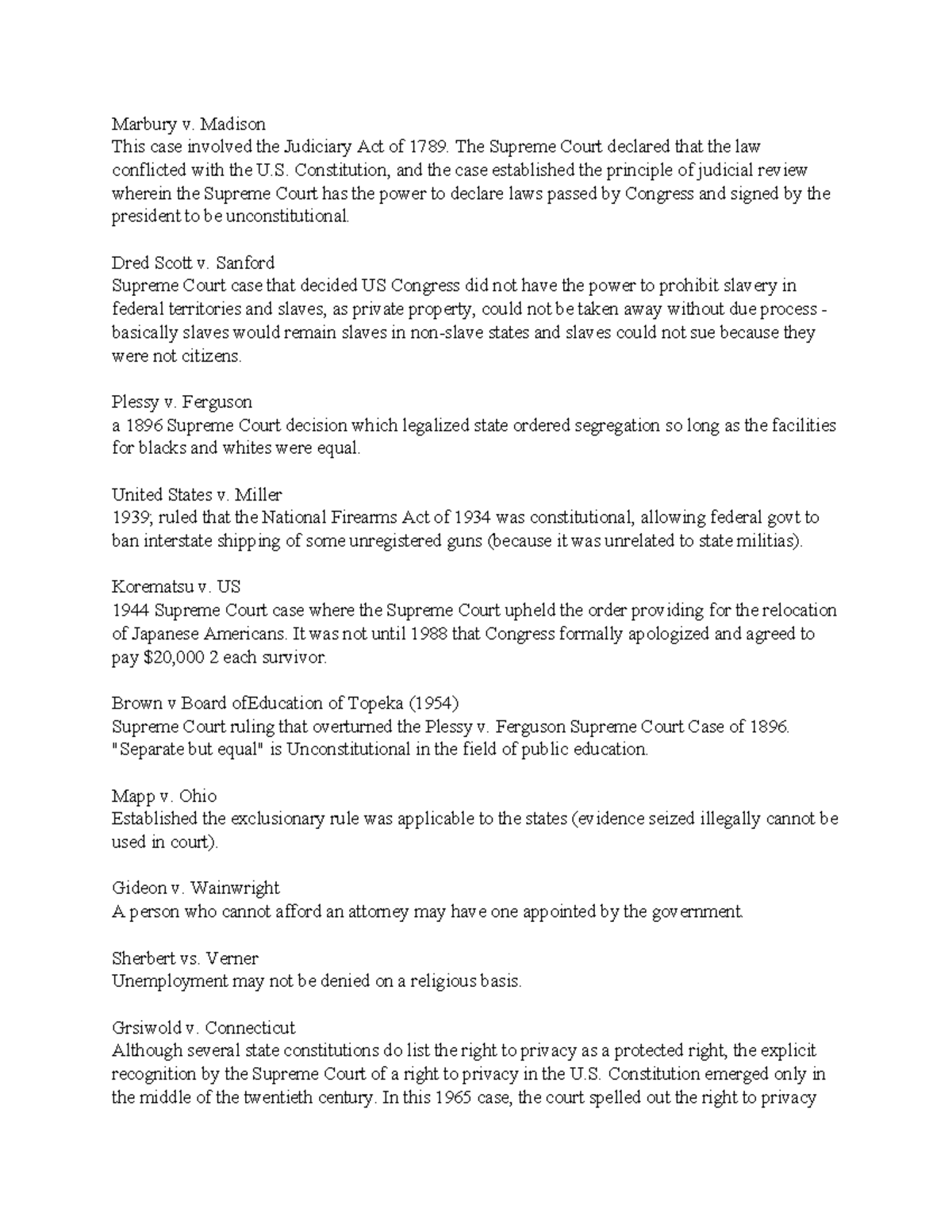 C963 Case Law Notes - Marbury v. Madison This case involved the ...