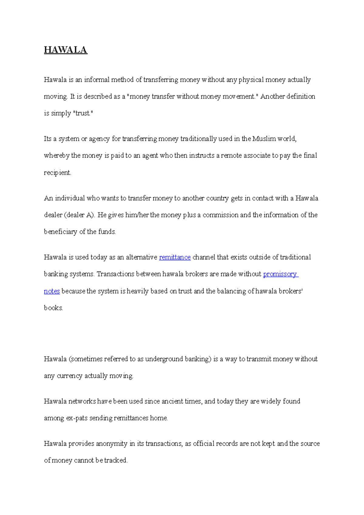 Catatan Penting Hawala - HAWALA Hawala is an informal method of ...