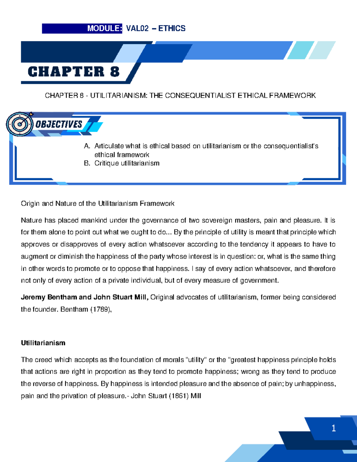 Chapter 8 - OLVAL002 - CHAPTER 8 - UTILITARIANISM: THE CONSEQUENTIALIST ...