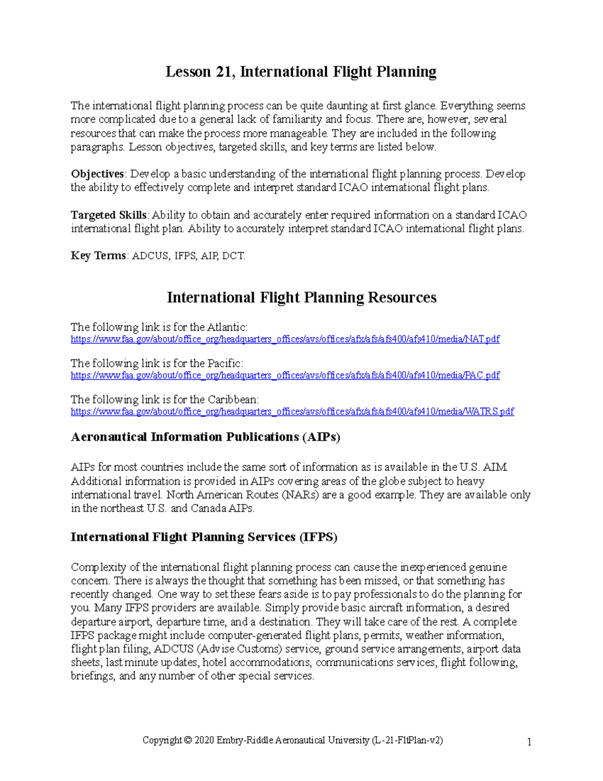 L 21 Flt Plan v2 - Lecture notes 21 - Lesson 21, International Flight ...