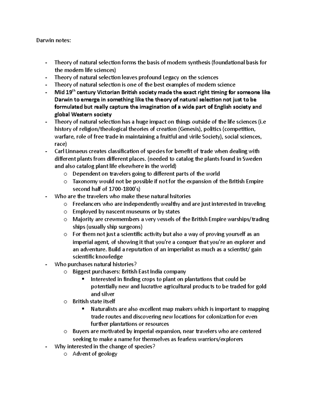Darwin notes - Darwin notes: - Theory of natural selection forms the ...