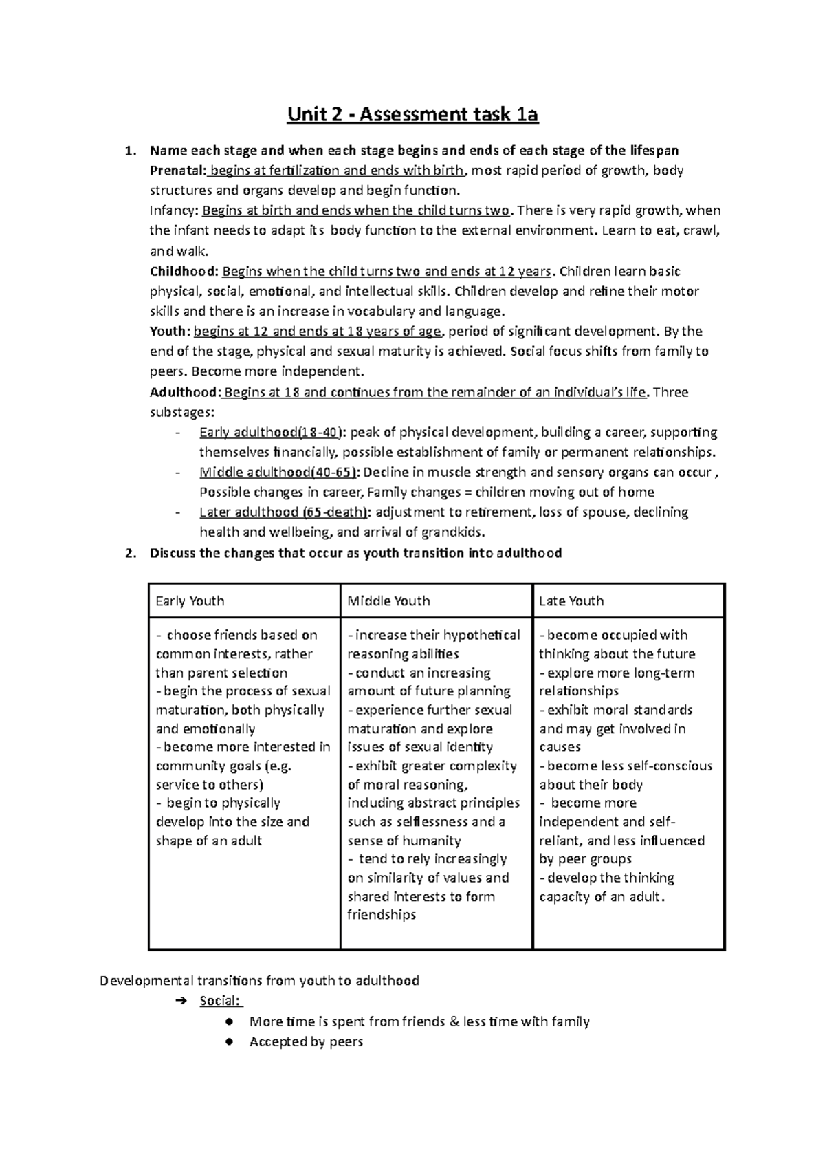 HHD UNIT 2 Revision part 1 - Unit 2 - Assessment task 1a 1. Name each ...