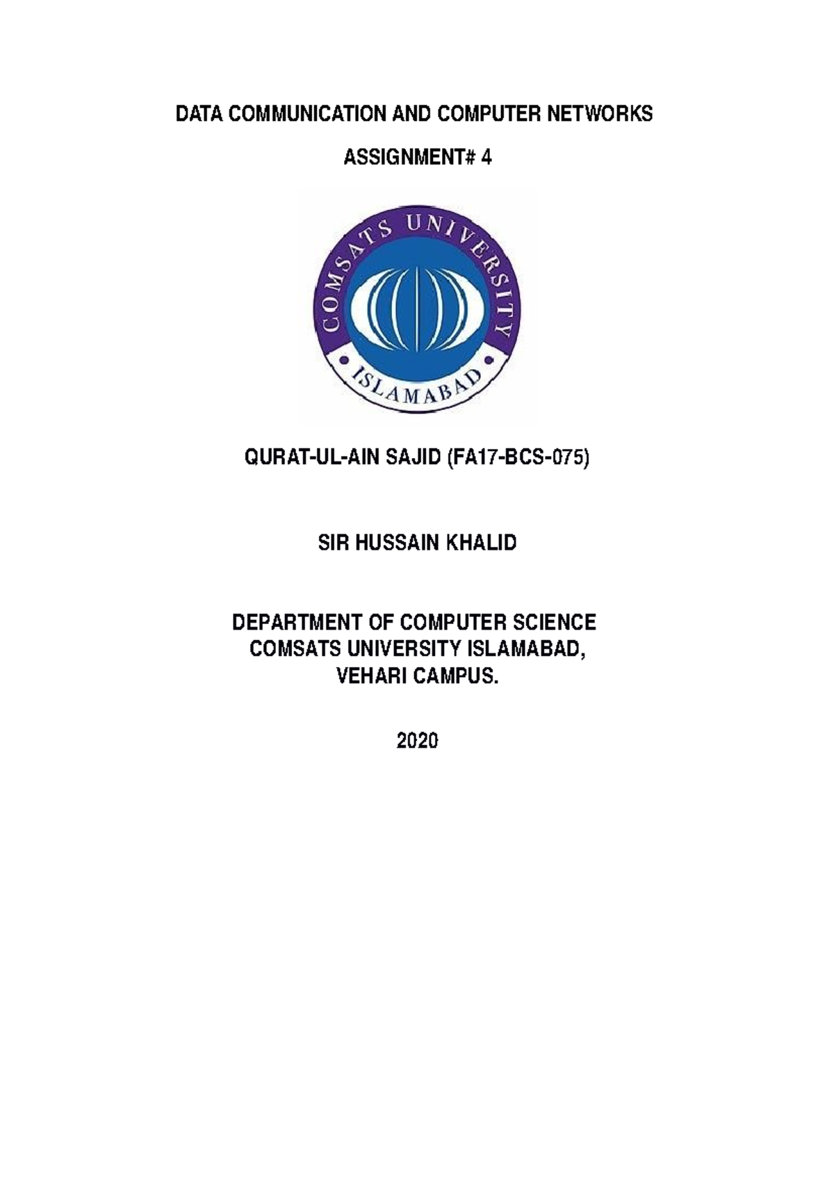CCN Assignment 4 based on TCP and UDP Implemented in Wireshark - DATA COMMUNICATION AND COMPUTER ...
