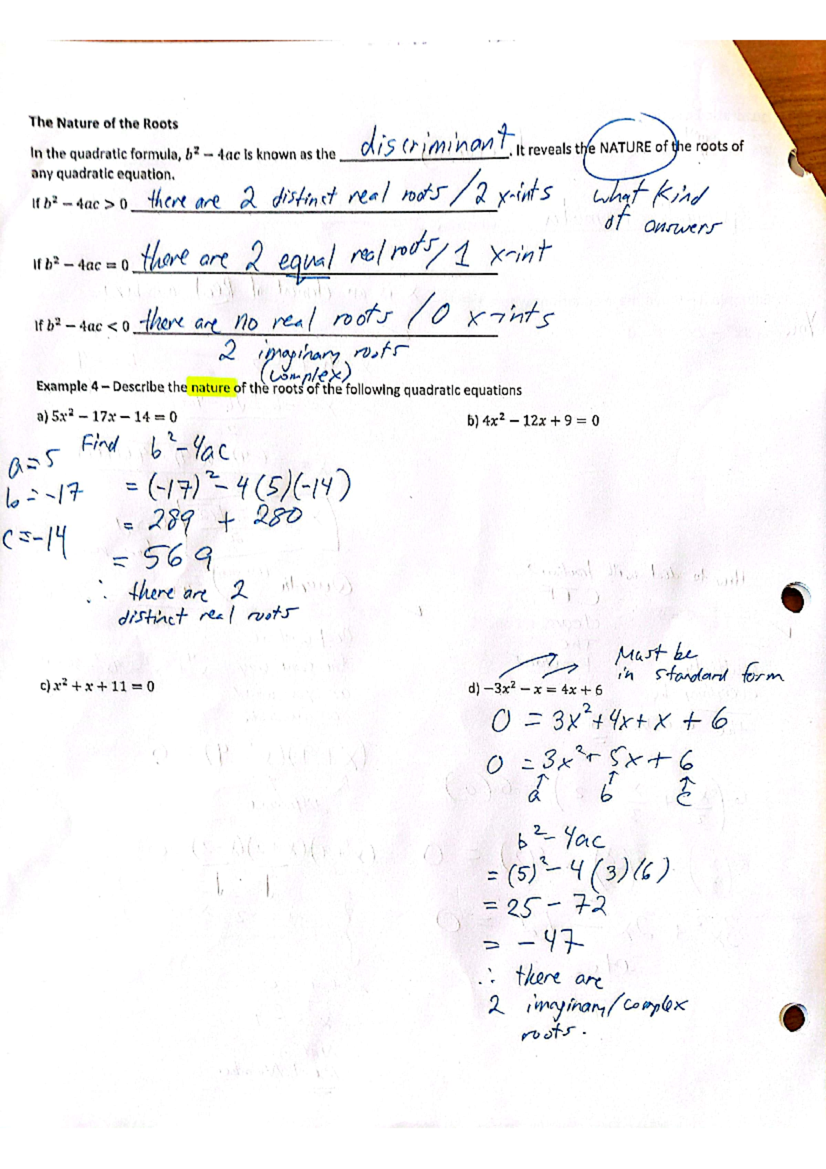 Class Notes the Discriminant Feb 9 24 - Studocu