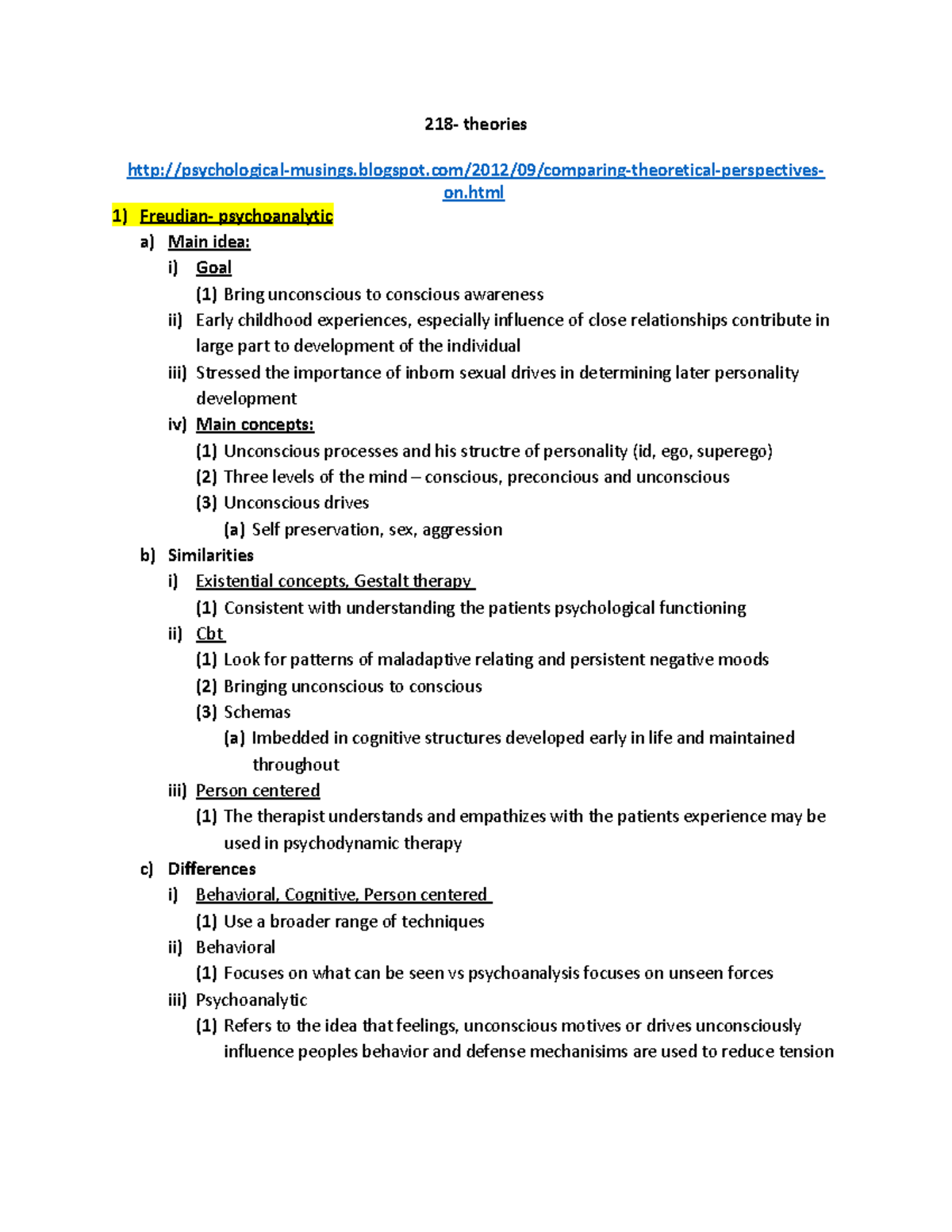 218 comparison:contrast theories - CPSY 315 - Studocu