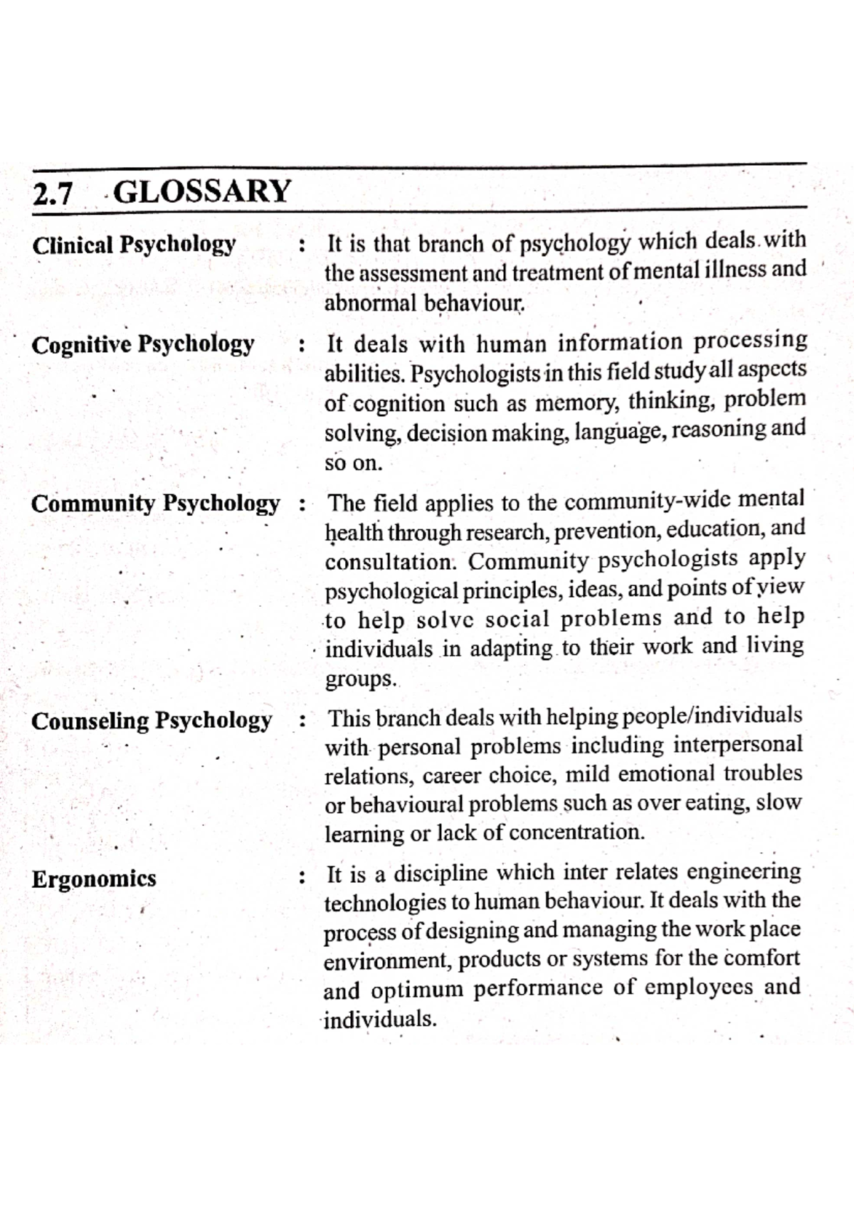 Glossary - Introduction to Psychology BPCC 101 Block 1 - B A Honours ...